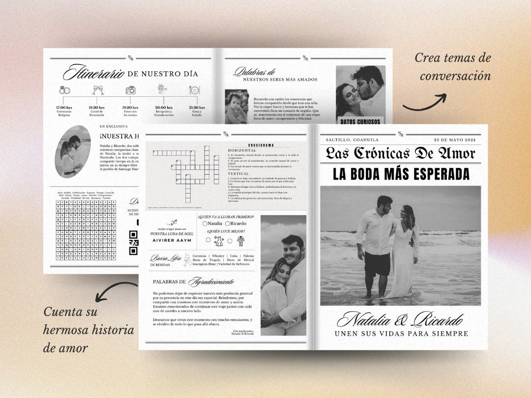 Spanish Editable Wedding Newspaper Template on Canva – Digital Download ...