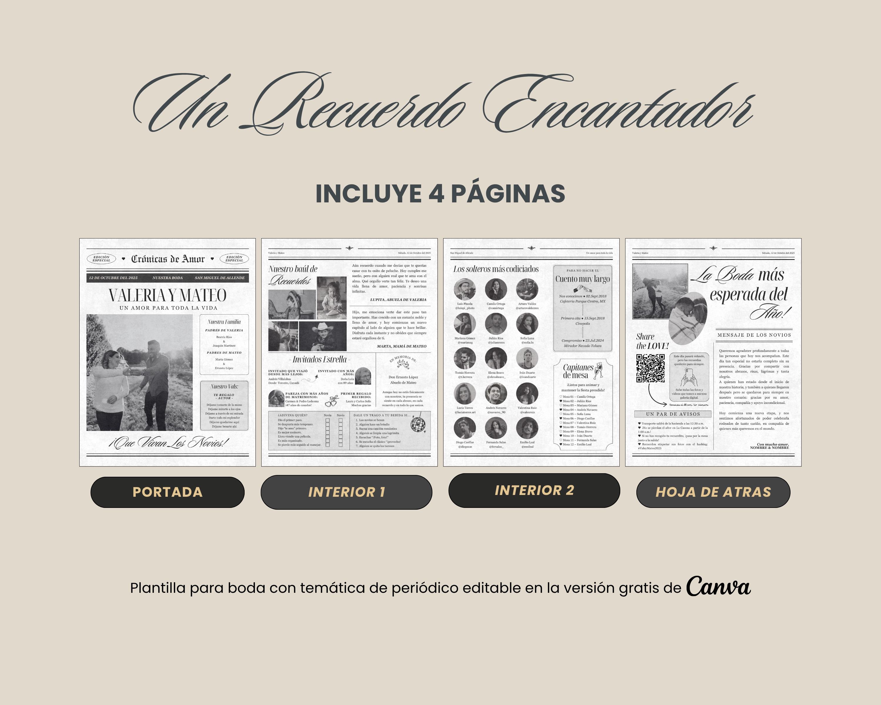 Spanish Editable Wedding Newspaper Template on Canva – Digital Download ...