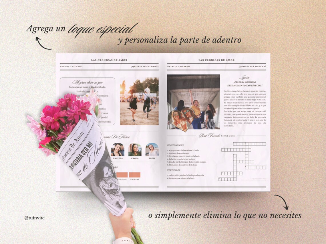 Spanish Bridesmaid Proposal Newspaper, Flower Bouquet Wrap (DIY ...