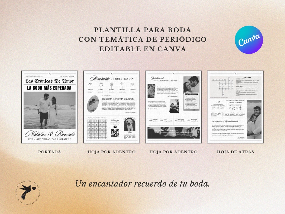 Spanish Editable Wedding Newspaper Template on Canva – Digital Download ...