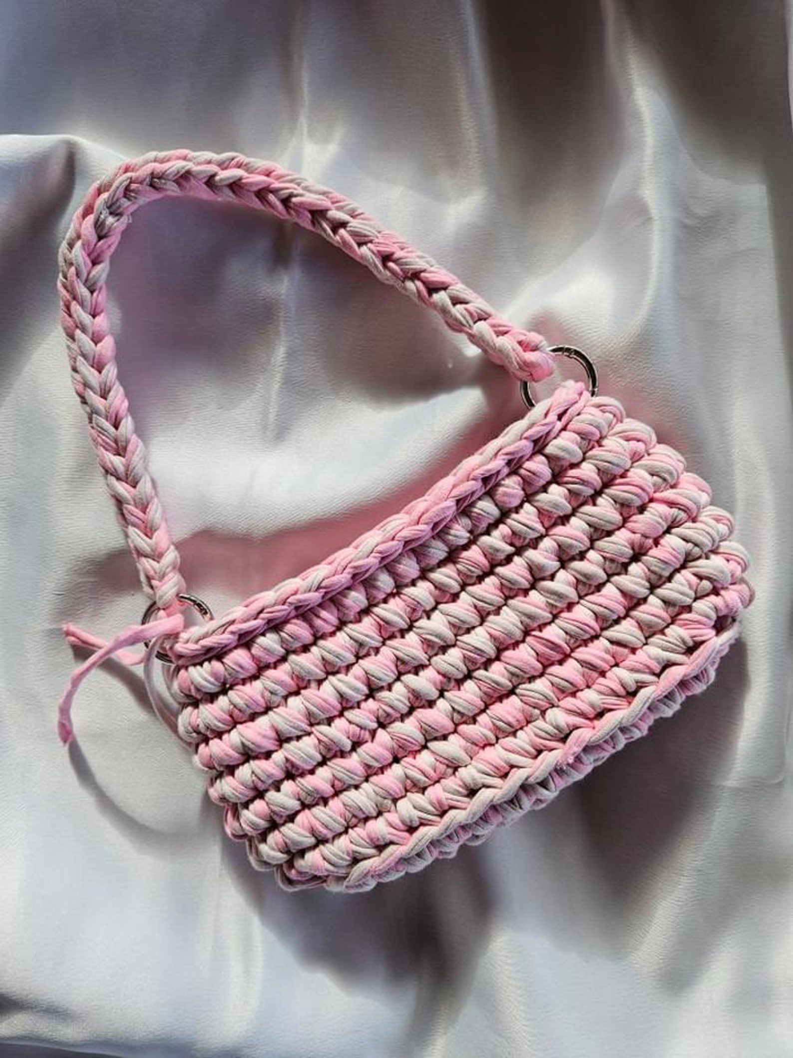 Handmade Crochet T-shirt Yarn Bag, Shoulder Bag, Colorful Bag ...