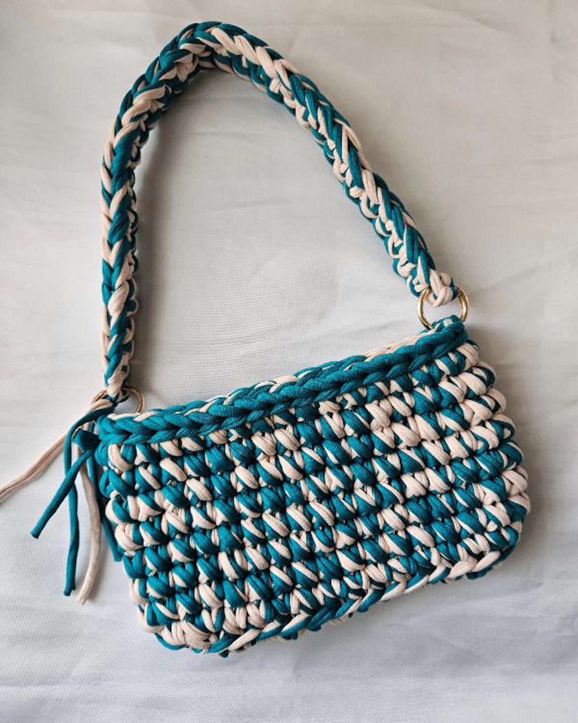 Handmade Crochet T-shirt Yarn Bag, Shoulder Bag, Colorful Bag ...