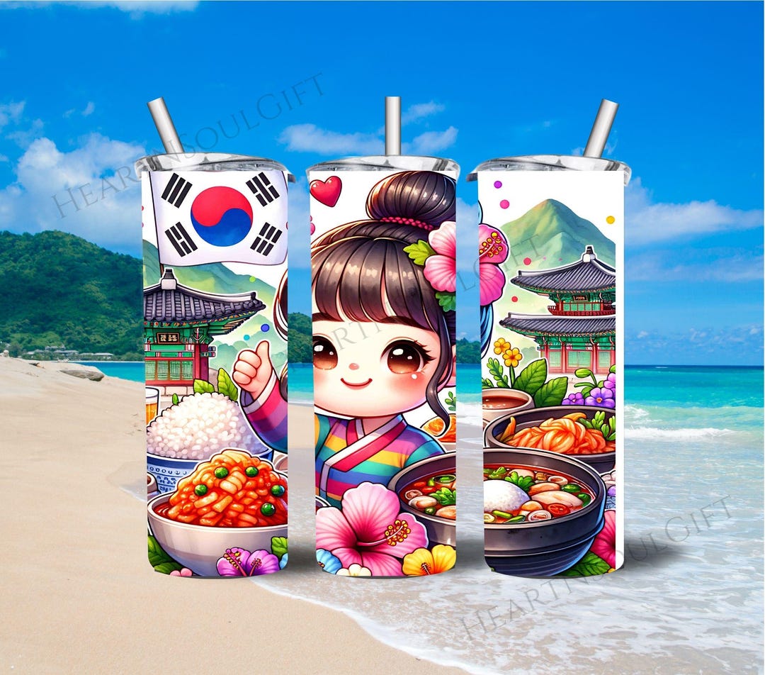 Korean Girl Tumbler Wrap: Tropical Sublimation Design (PNG) - Etsy