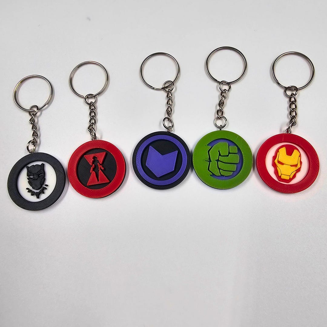 Avengers Keychain or Pin – 5 Superhero Designs | Iron Man, Hulk, Black ...