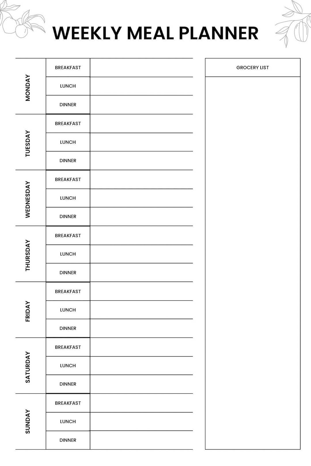 Printable Weekly Meal Planner - Etsy