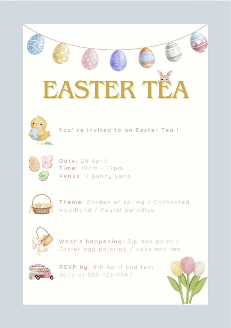 Easter Tea Party Invitation Template - Etsy