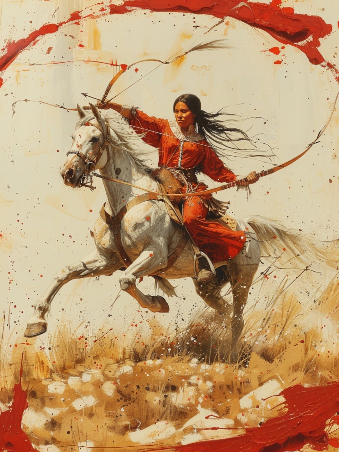 Comanche Female Warrior on Horse Vibrant Gift Poster | Perfect Gift for ...