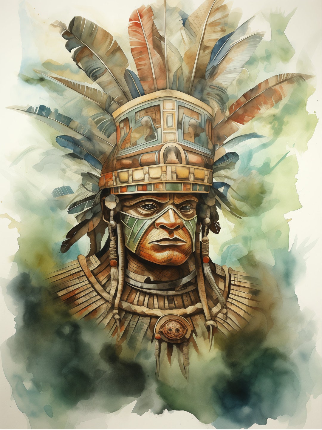 Warrior Chief Vibrant Wall Art History & Culture Lovers Unique Mayan ...