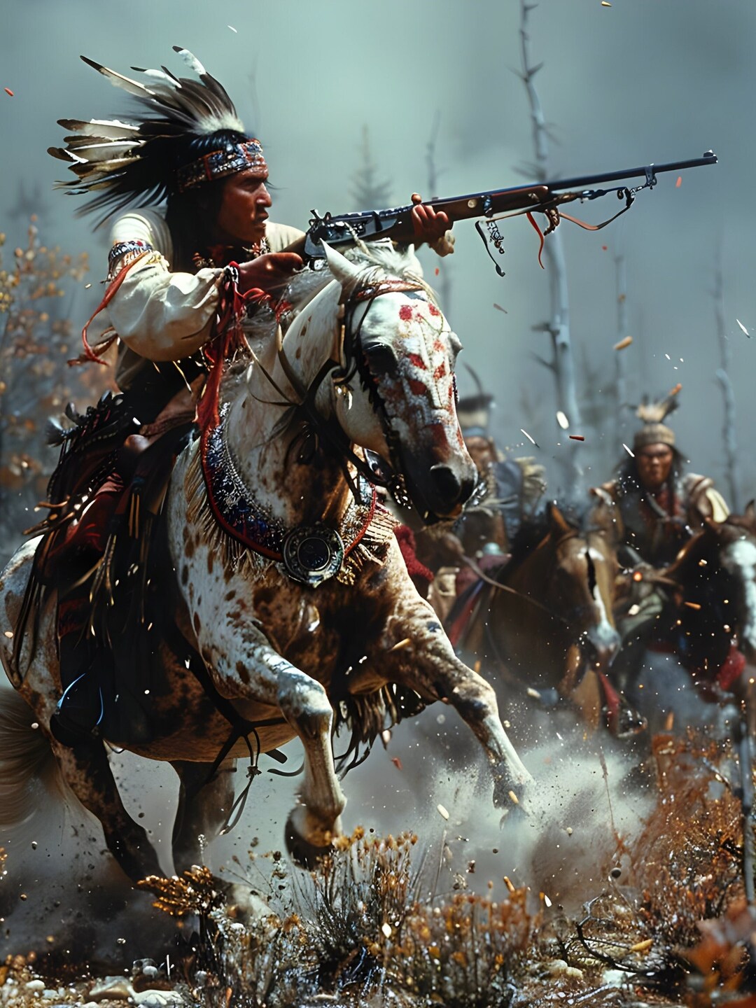 Comanche Warrior on Horse With Rifle Warrior King Native American ...