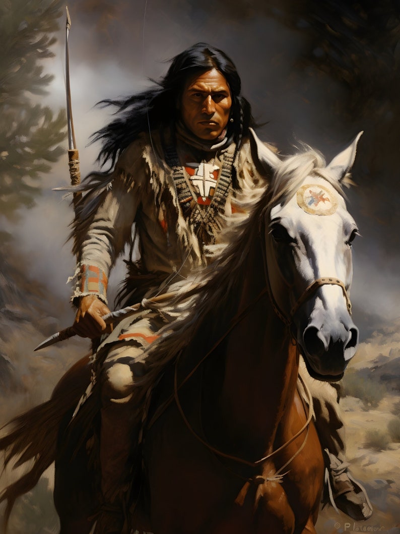 Comanche Warrior on Horse With Bow and Arrow Warrior King Native ...
