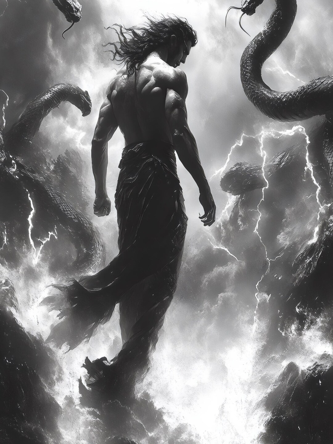 Zeus Greek God Poster Zues in an Epic Battle With Serpentine Typhon ...