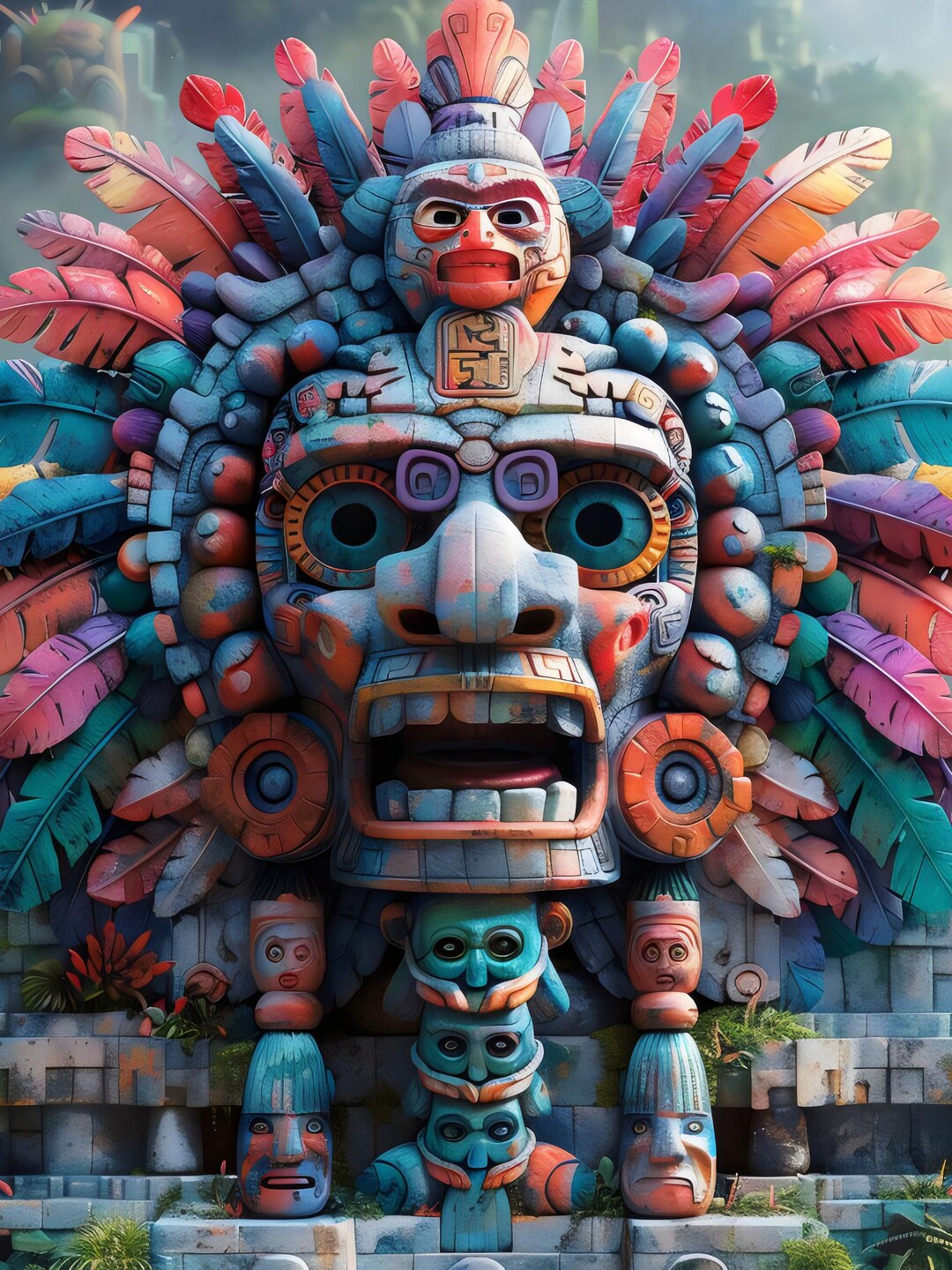 Tlaloc Aztec God Gift Poster | Vibrant Aztec Culture Decor Gift Poster ...