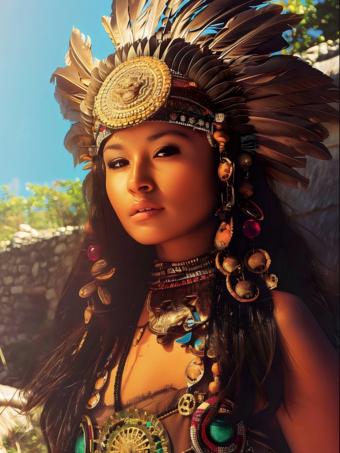 Aztec Warrior Queen Portrait: Ancient Civilization Wall Art (digital ...