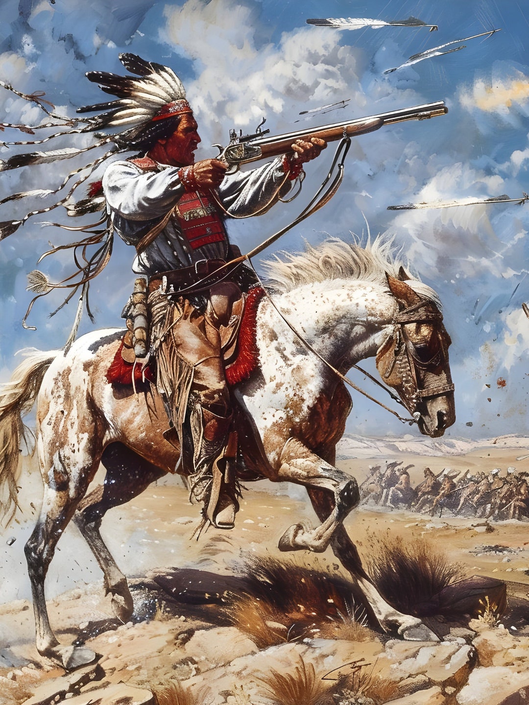 Comanche Warrior on Horse With Rifle Gift Poster | Native American ...