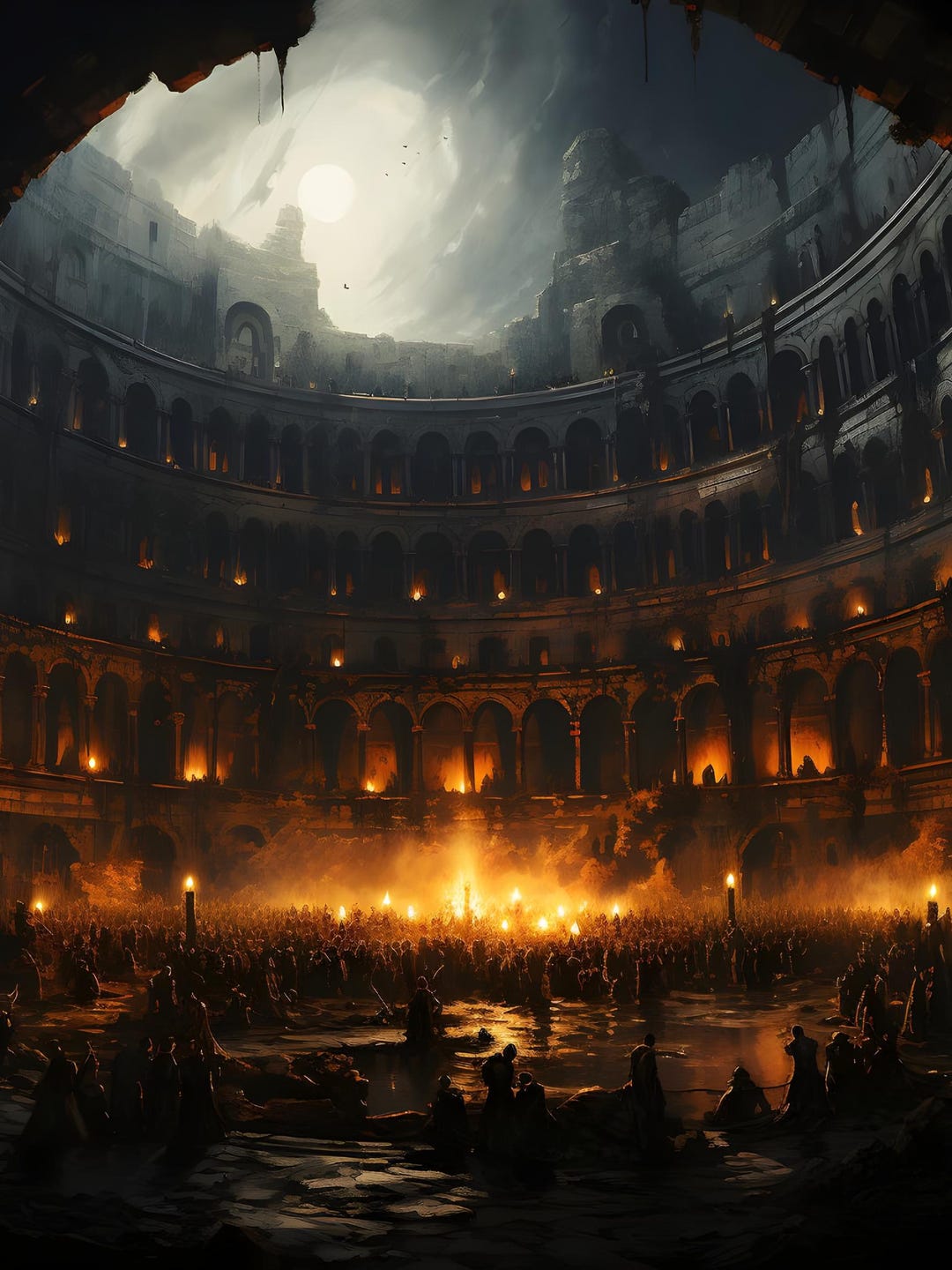 Roman Colosseum Gladiator Fight Fire Lit Night Gift Poster Perfect for ...