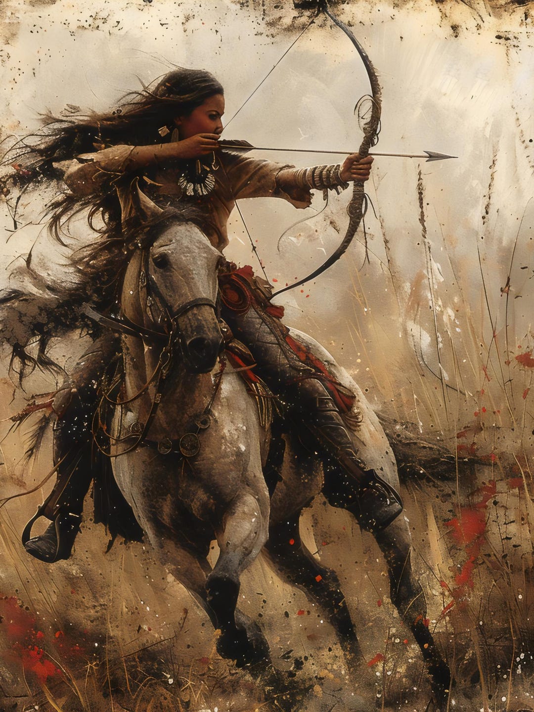 Comanche Warrior Woman Art Print: Native American Archer (5 PNG File ...