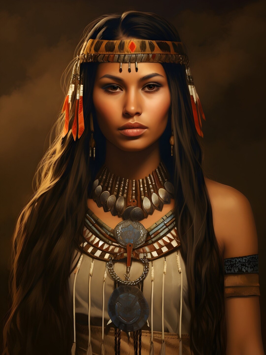 Native American Muscogee Creek Women Digital Portrait Print Custom ...