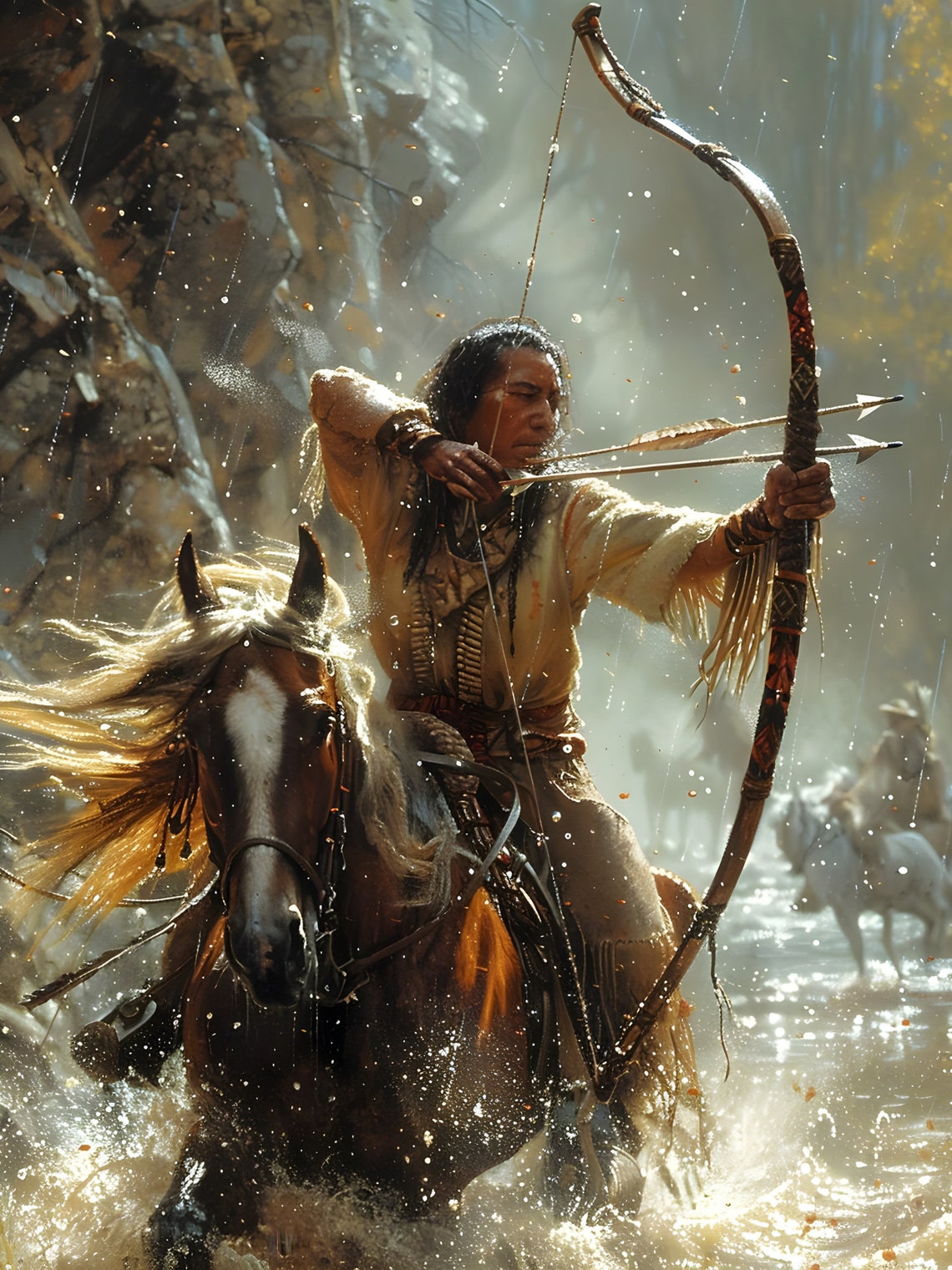 Comanche Warrior on Horse Digital Portrait Print Native American Gift ...