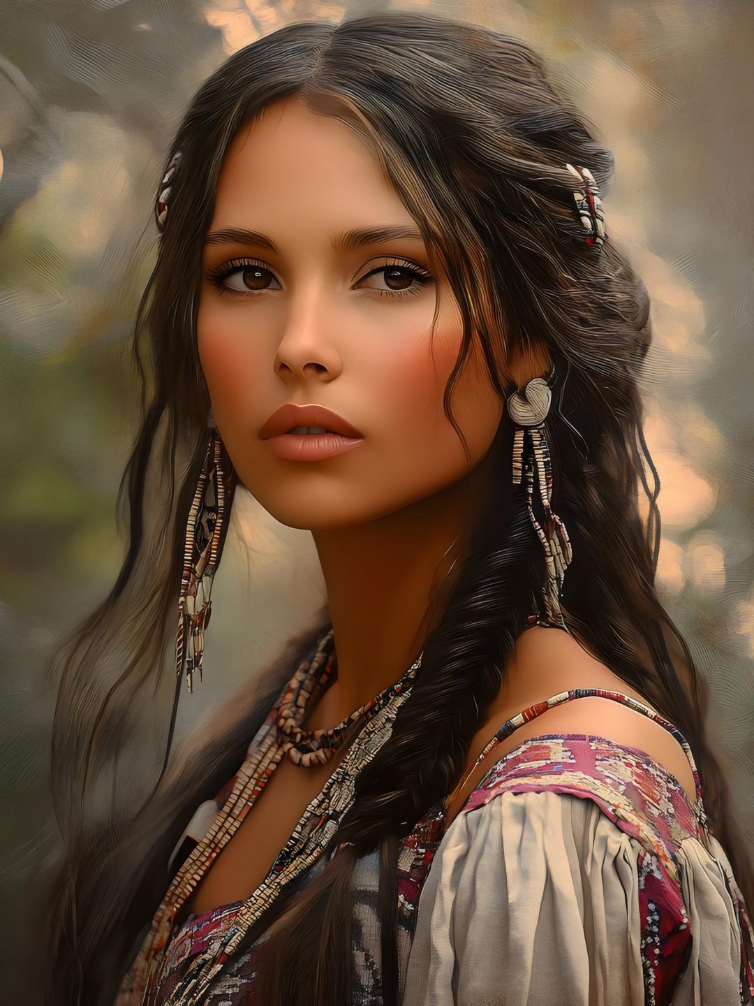 Native American Muscogee Creek Women Native Art Digital Portrait Print ...