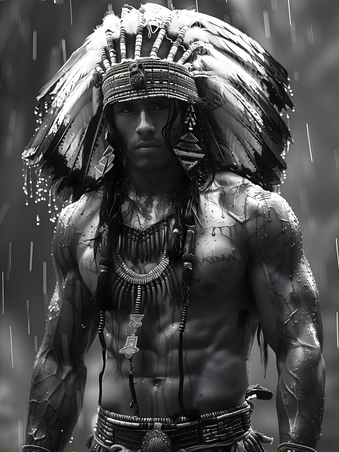 Aztec Warrior in Black-and-white With Strong Lines Warrior King Aztec ...