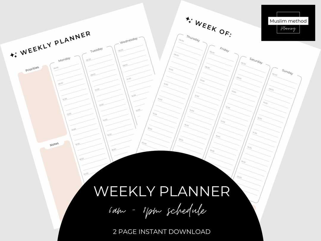 Digital Hourly Weekly Day Planner Worksheet, Weekly Schedule, Daily ...