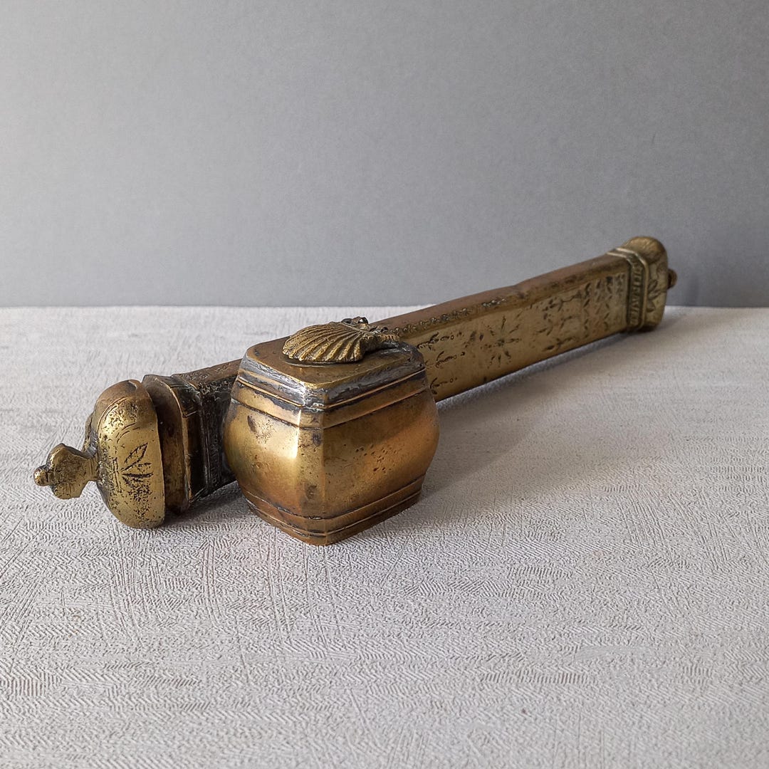 Antique Brass Inkwell & Quill Case French Desk Decor - Etsy