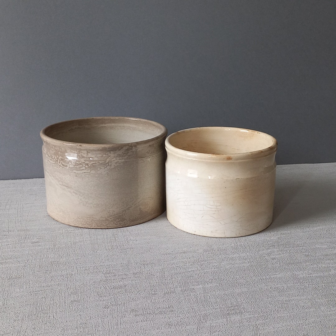 Pair Antique Ironstone Crock Pots or Preserve Pots, Creil Et Montereau ...