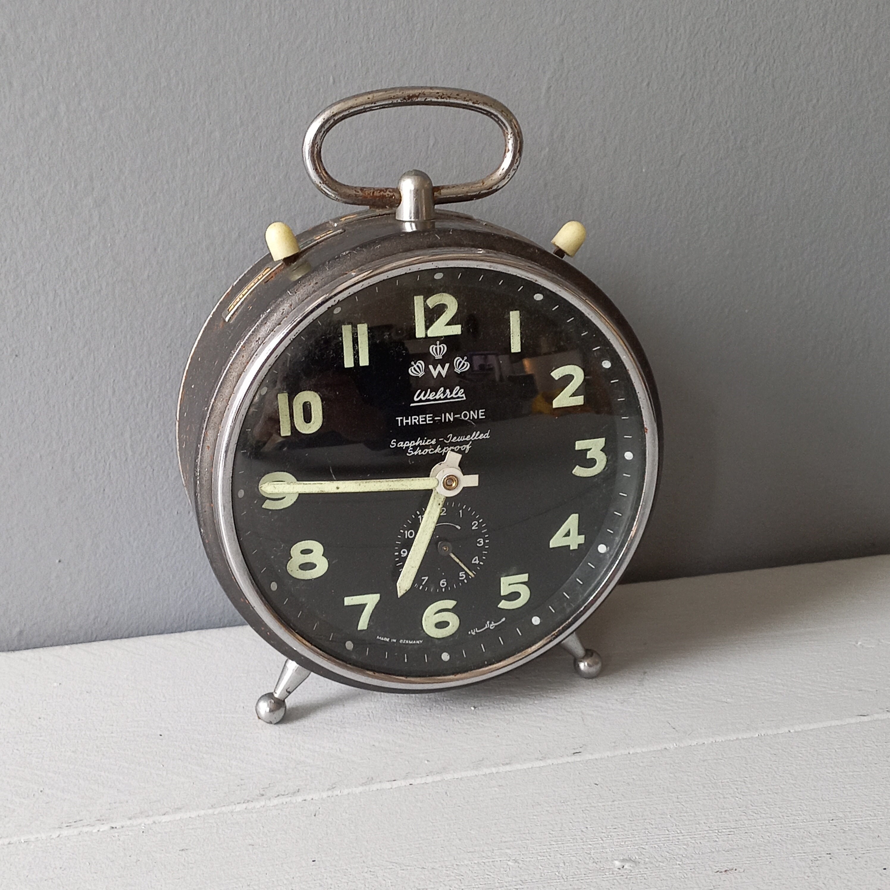 Vintage Alarm Clock by Premier German Manufacturer, Wehrle, Large Three ...