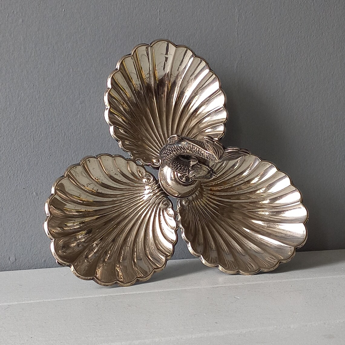 Art Deco Clam Shell and Dolphin Dish, French Vintage Silver Plated Clam ...