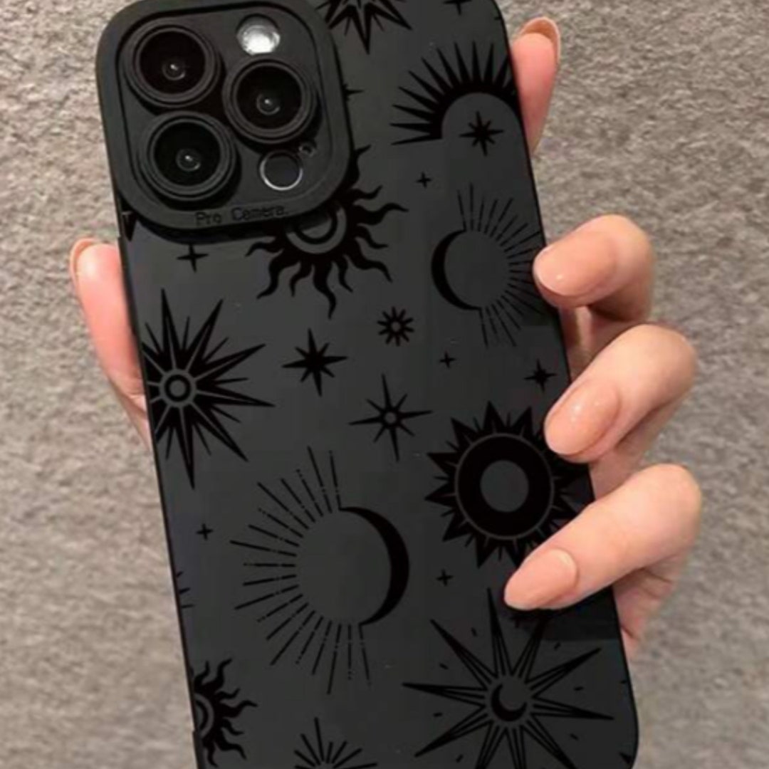 Sun & Moon Patterned Black Phone Case - Etsy