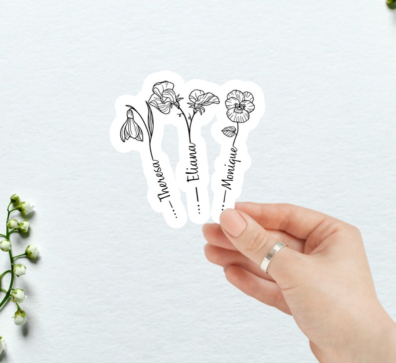 Personalized Elegant Birth Month Flower Stickers With Names, Customized ...