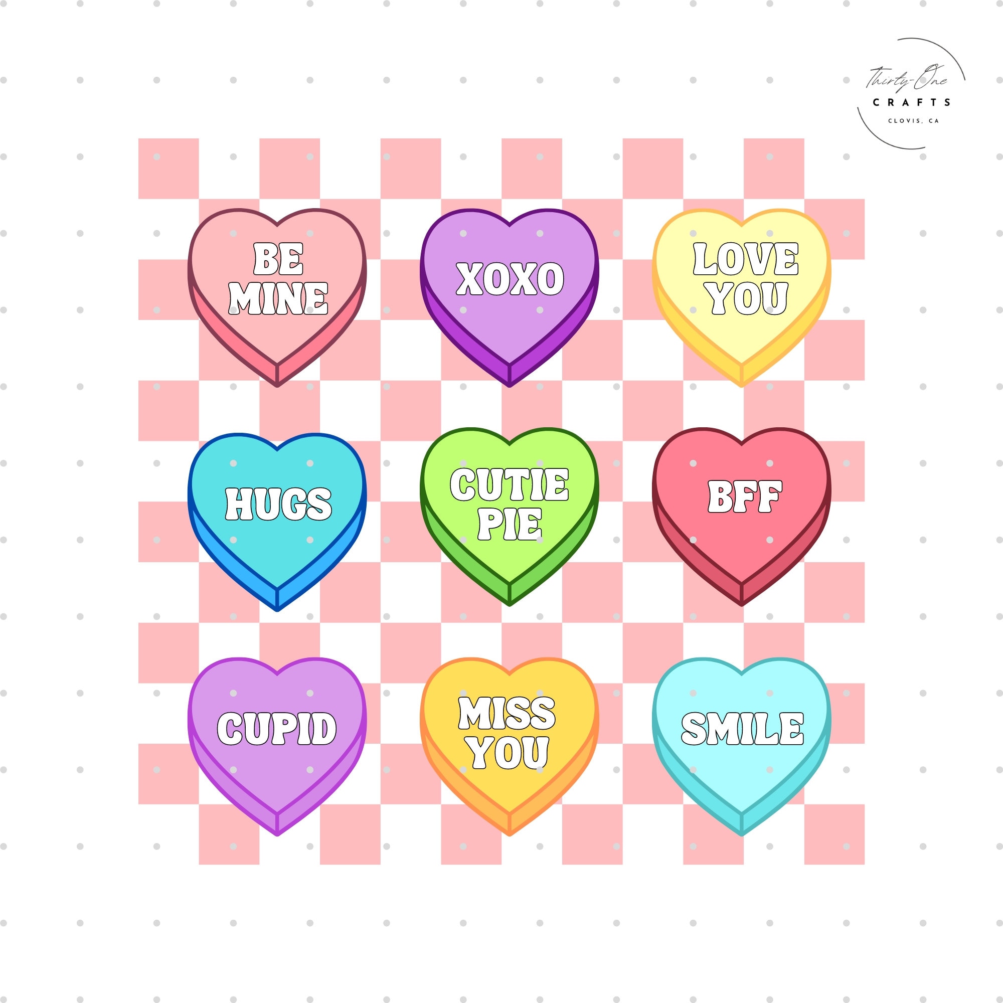 Checkered Valentine Conversation Hearts Design - PNG, SVG, JPG - Etsy