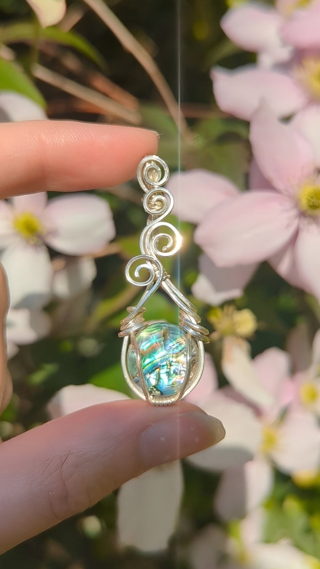 Faceted Abalone Shell Quartz Doublet Pendant Wrapped in 925 Sterling ...