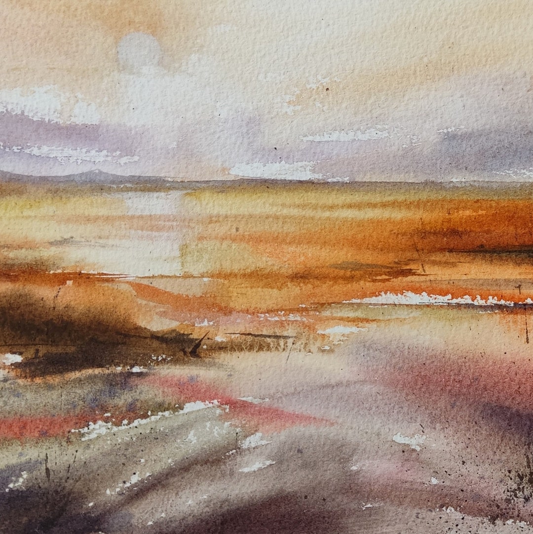 Original Watercolor Landscape Sunset Abstract Sketch Sketching ...