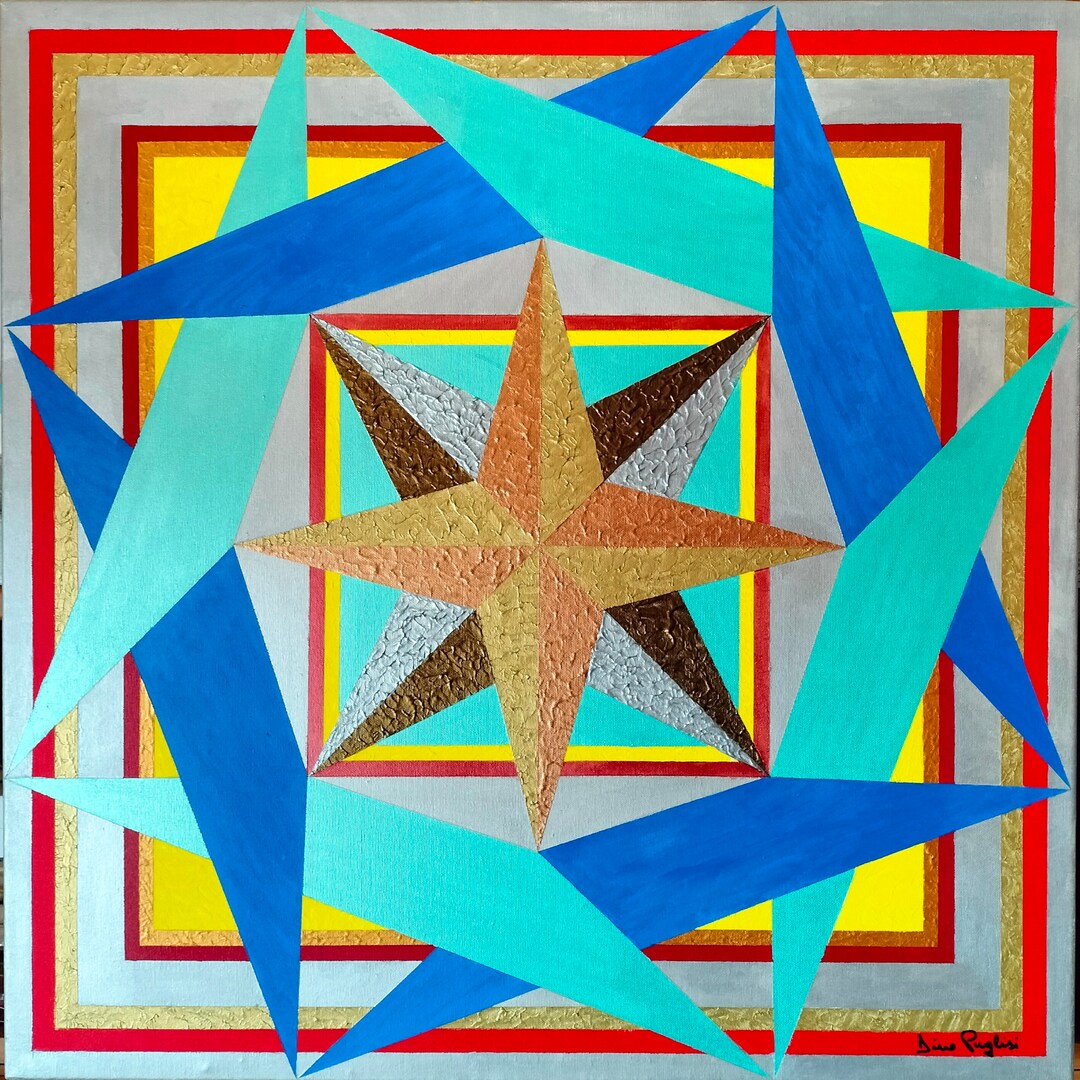 Stunning Compass Rose Craft Landscape Painting -unique Artwork Acrylic ...