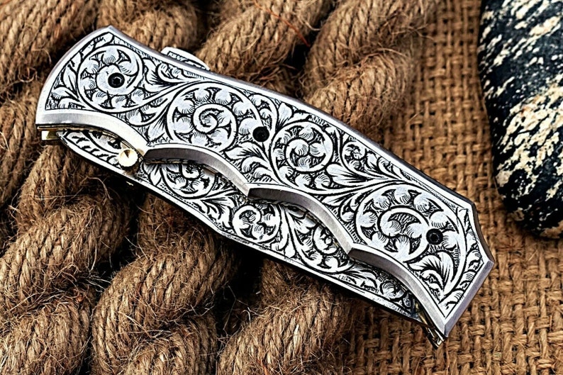 Custom Hand Engraved Folding-pocket Knife Life Time Used With Engraved ...