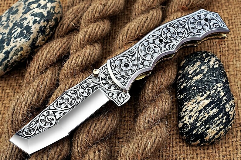 Custom Hand Engraved Folding-pocket Knife Life Time Used With Engraved ...
