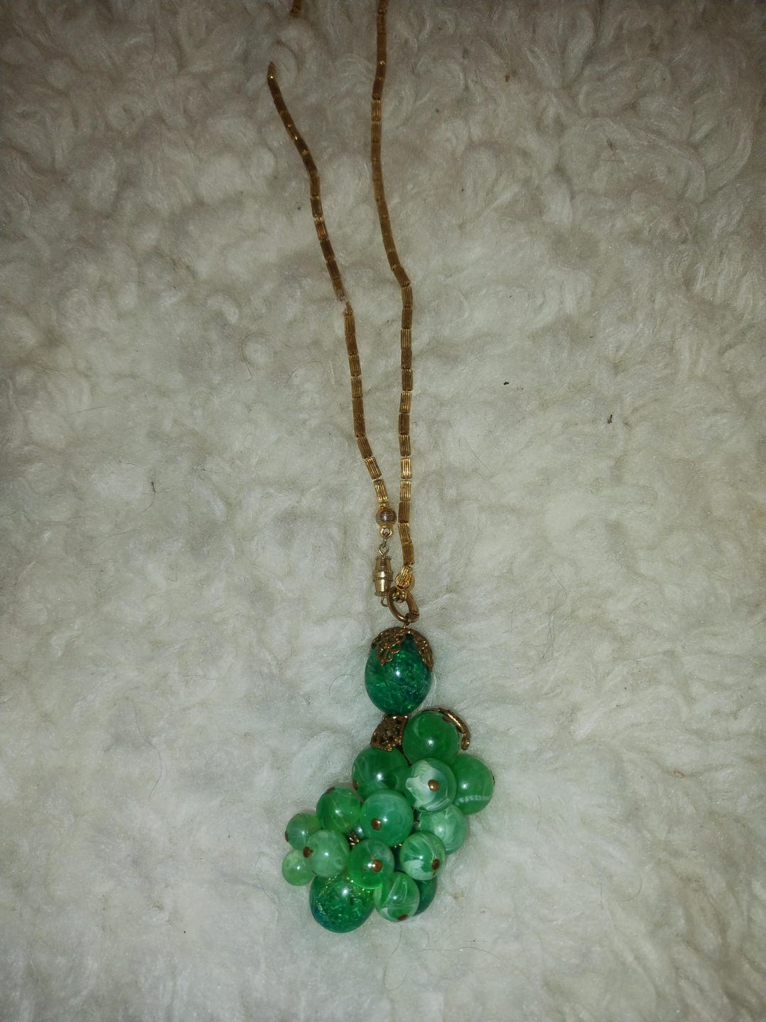 1960's Sarah Coventry Kelly Green Grape Cluster W Brass Long Pendant ...
