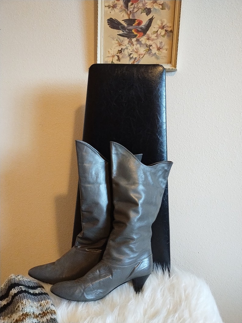 80's Cobbies Charcoal Gray Leather Knee Hi or Slouch Boots - Etsy