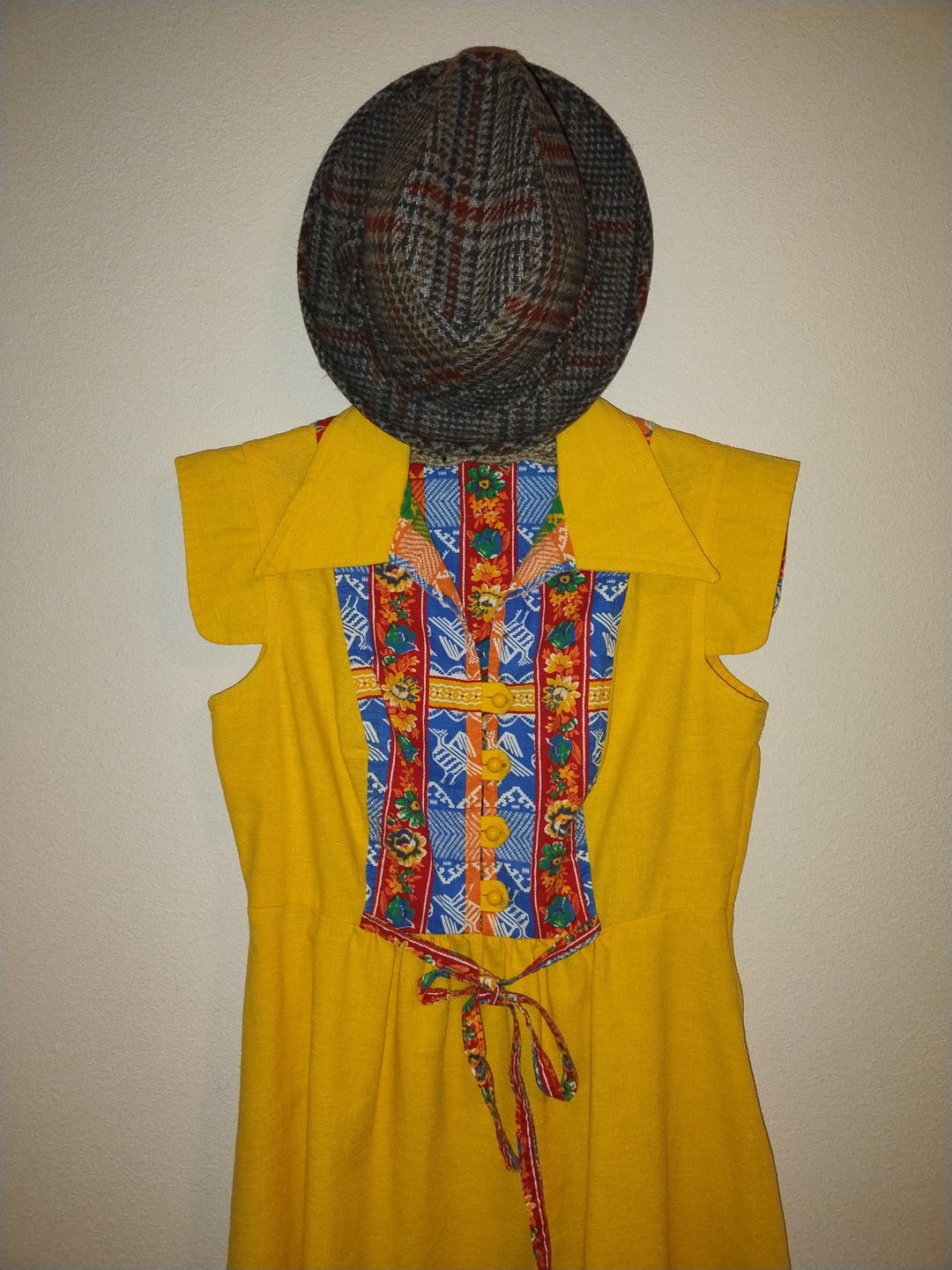 70's Lemon Yellow Boho Peasant Cotton Sundress - Etsy