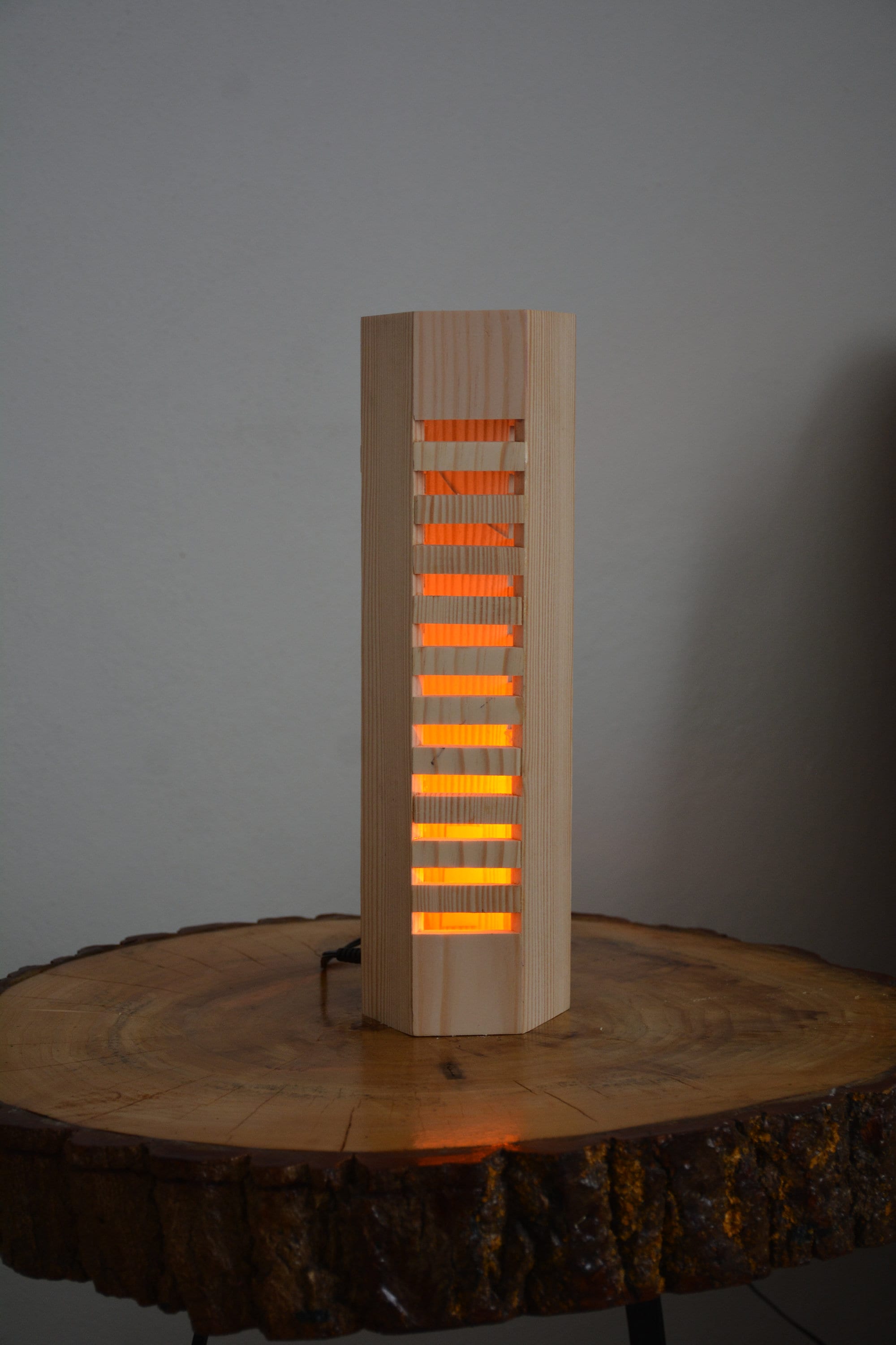 Wooden Table Light, Wood Table Lamp, Handmade Rustic Wood Table, Modern ...