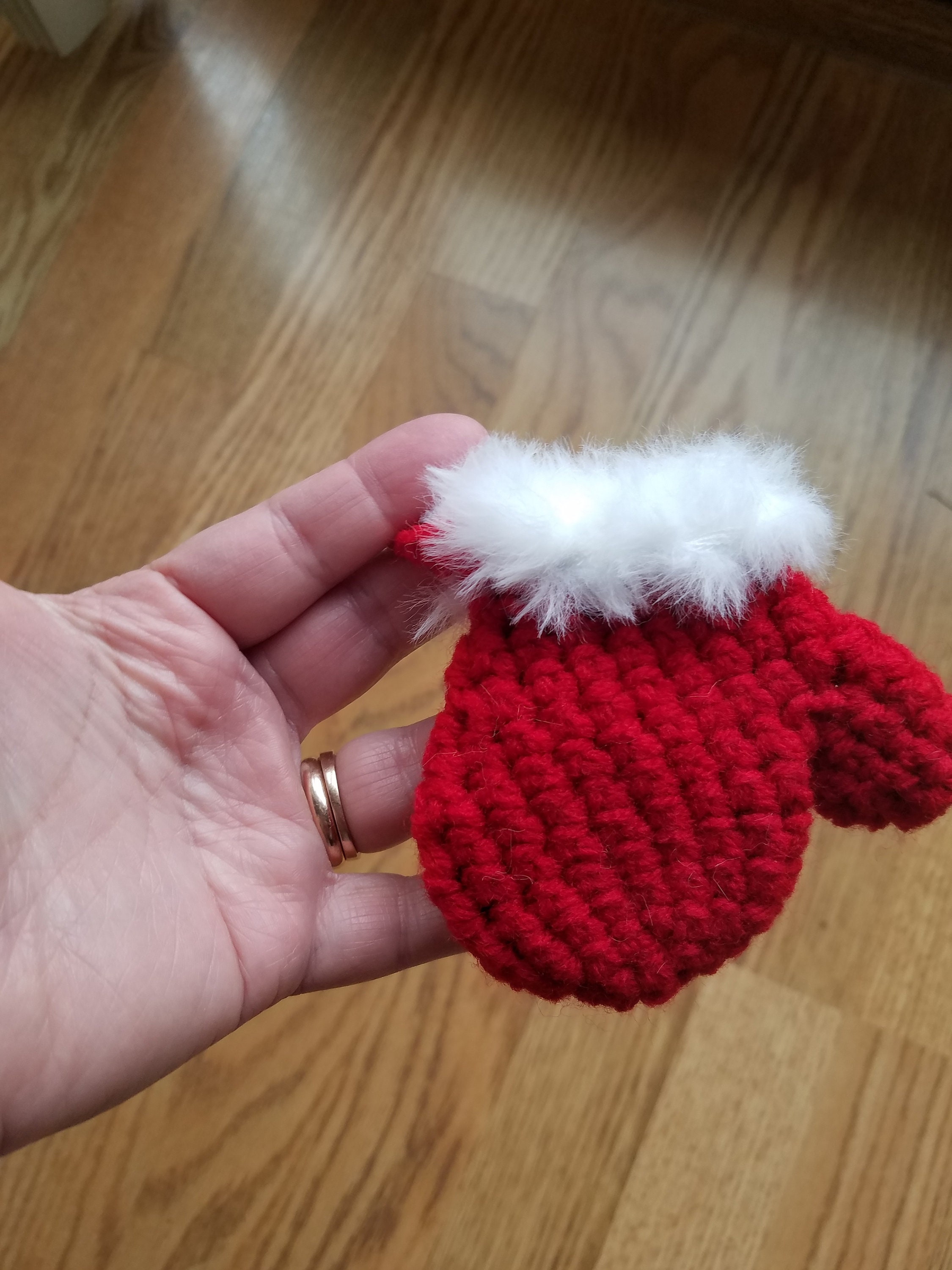 Red and White Handmade Christmas Mitten Ornament With Faux Fur Trim - Etsy