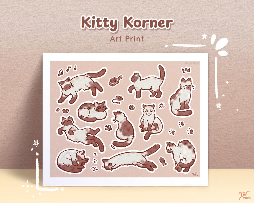 Kitty Korner Art Print: Siamese Cat Wall Art Decor - Etsy