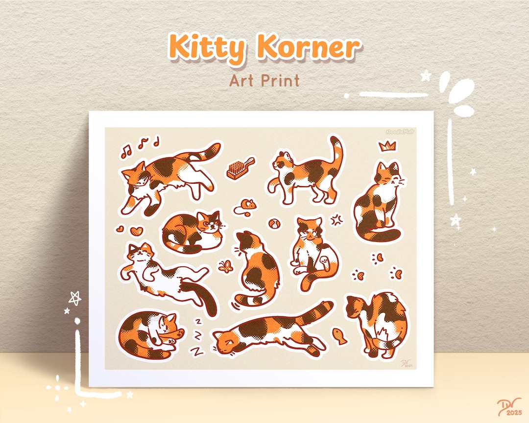 Kitty Korner Art Print - Calico || Calico Cat Art Print, Art for Cat ...