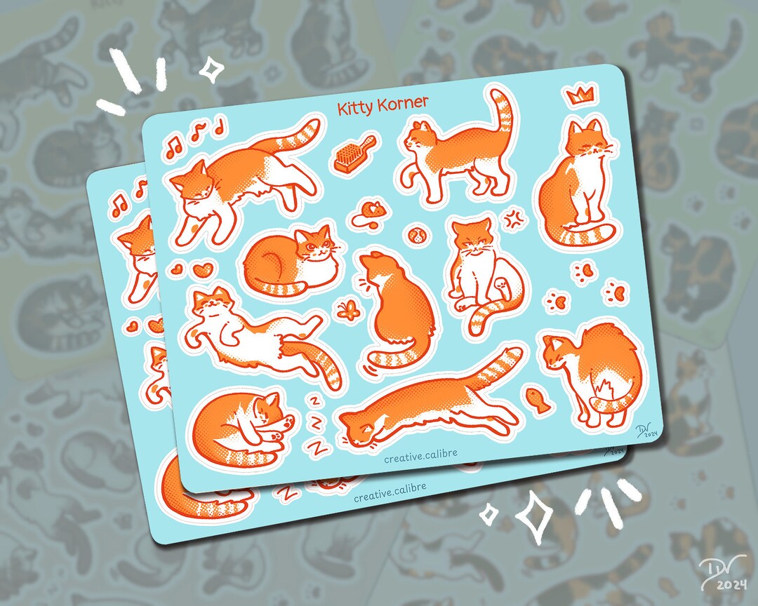 Kitty Korner Sticker Sheet - Orange || Cat Sticker Sheet, Orange Tabby ...