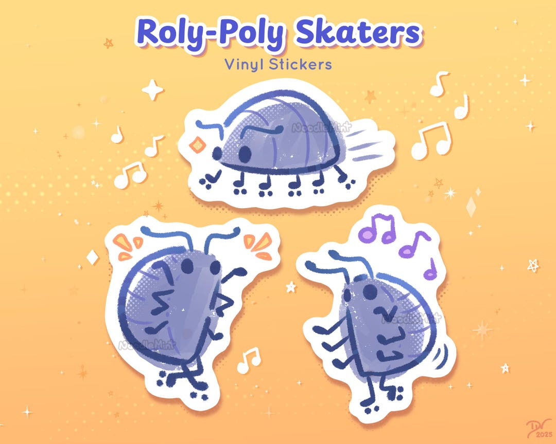 Roly Poly Skaters || Cute Roller Blading Bugs, Rollie Pollie Vinyl ...