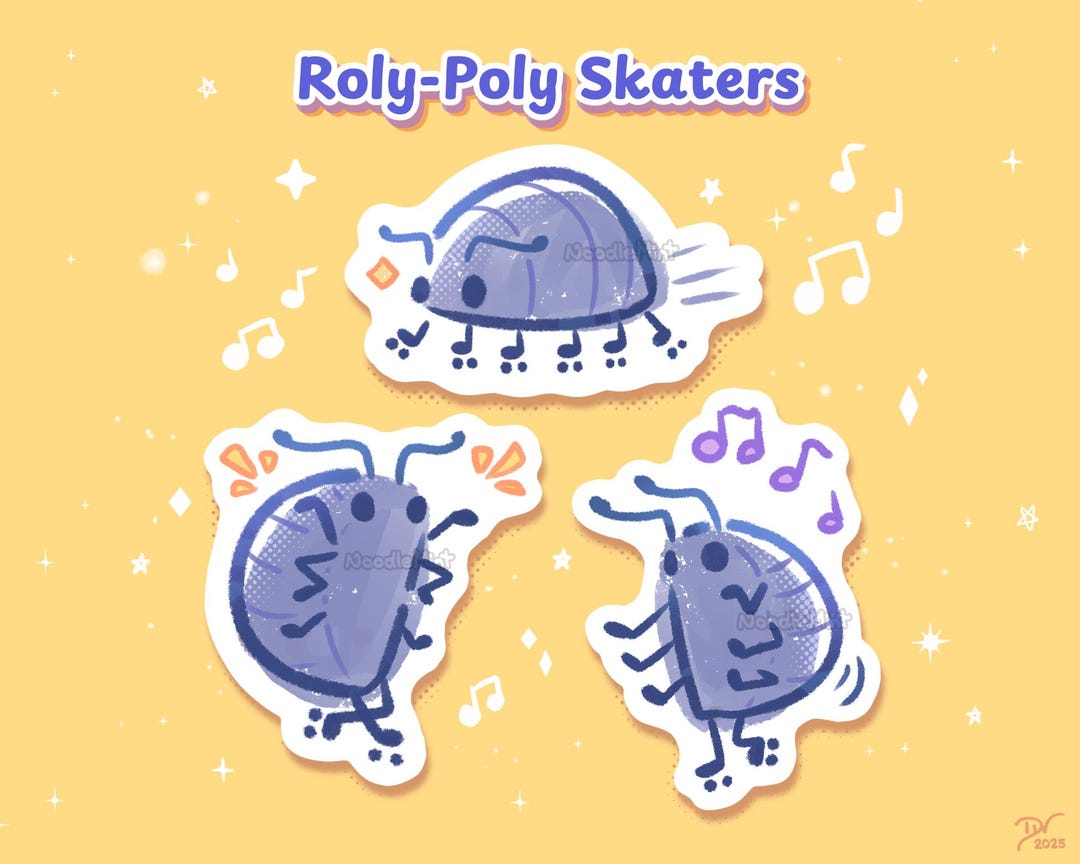Roly Poly Skaters || Cute Roller Blading Bugs, Rollie Pollie Vinyl ...