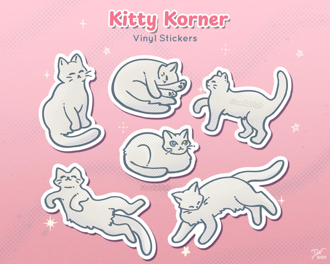 Kitty Korner Sticker Pack: White Cat With Heterochromia Eyes Waterproof ...