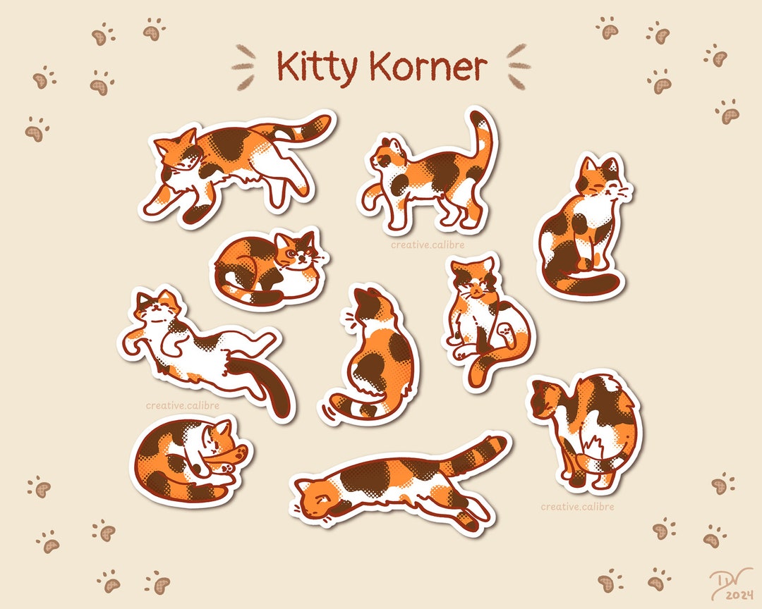 Kitty Korner Sticker Pack Calico Cat Sticker Pack, Calico Cat, Sticker ...