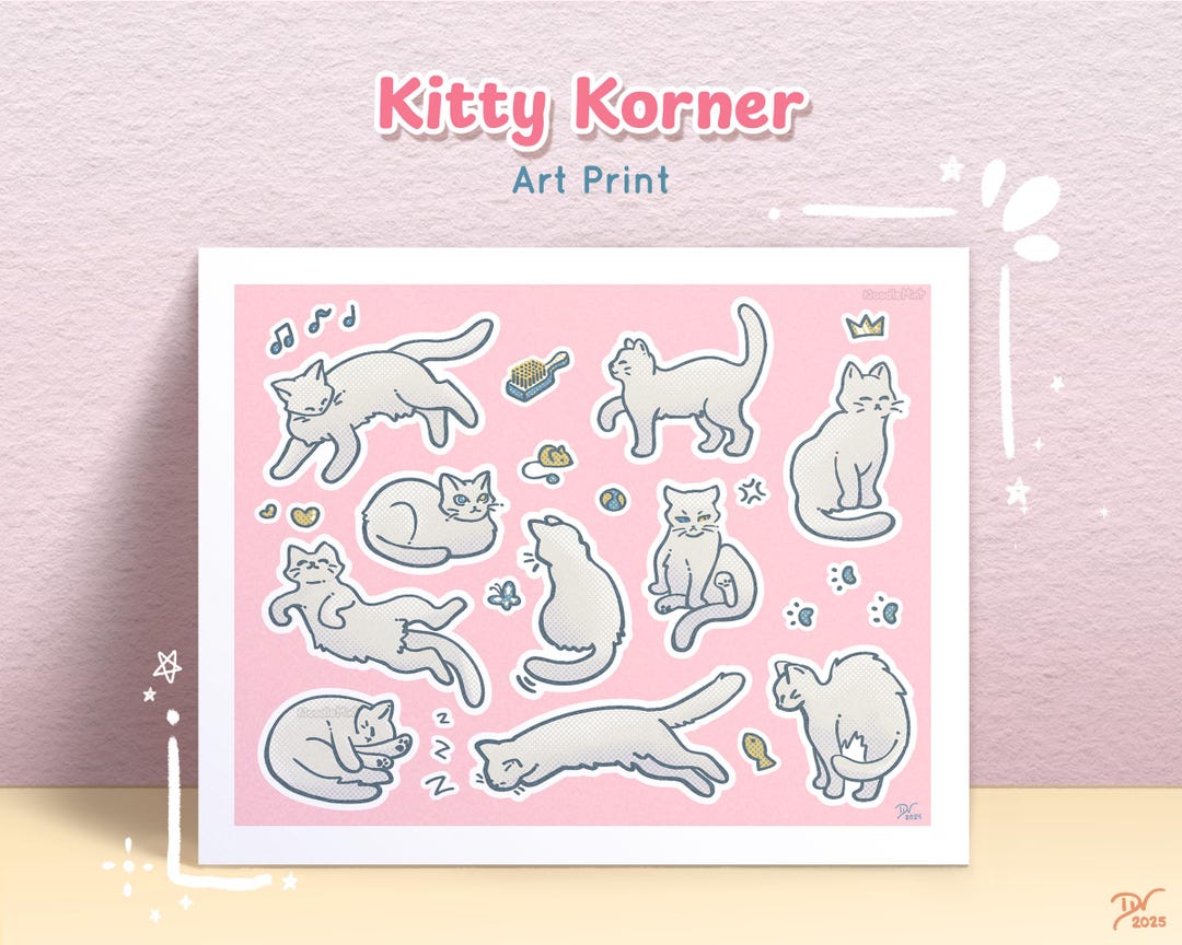 Kitty Korner Art Print: White Heterochromia Cat Wall Art Decor - Etsy
